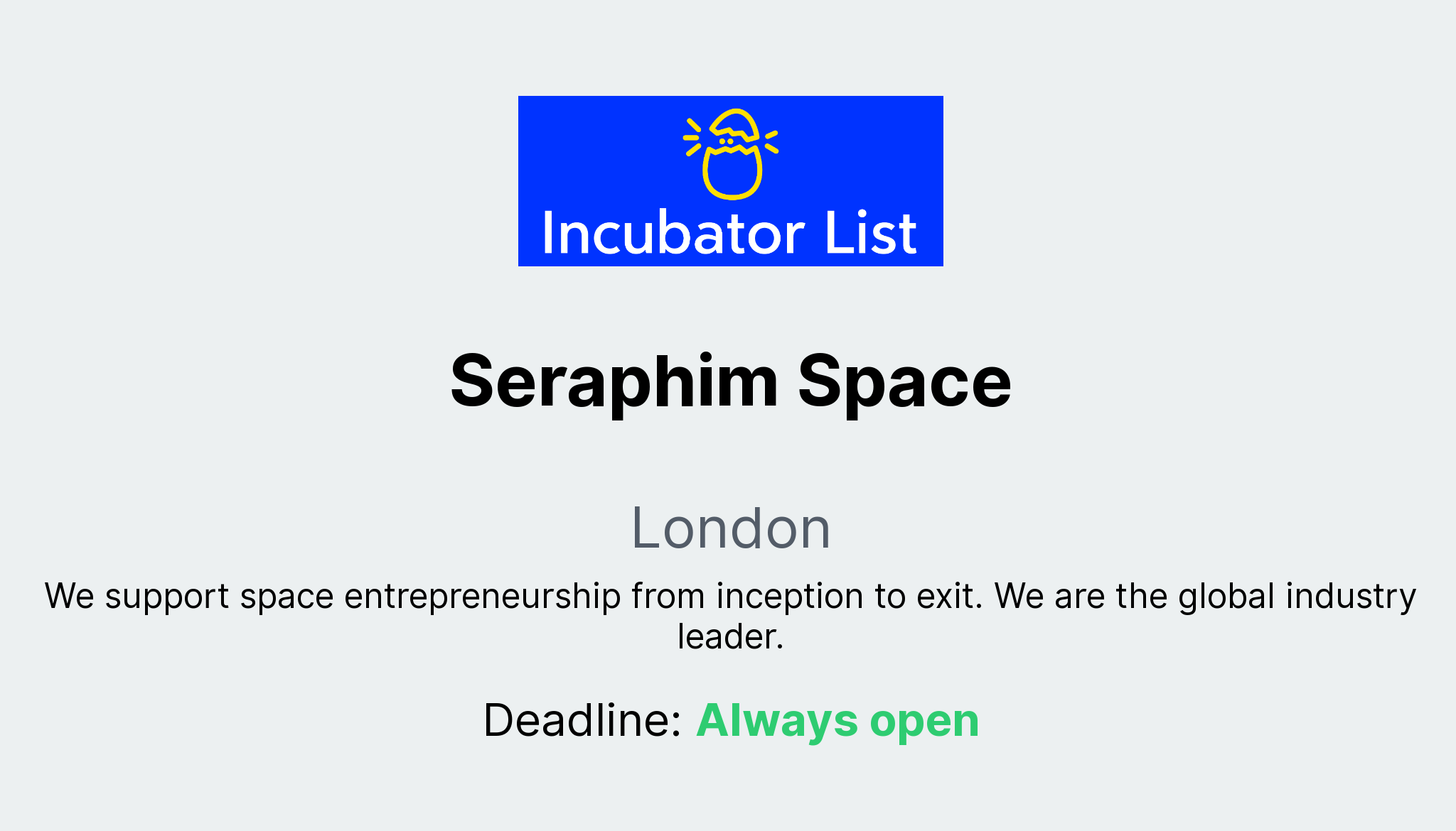 Seraphim Space - Key Information Seraphim Space - Key Information